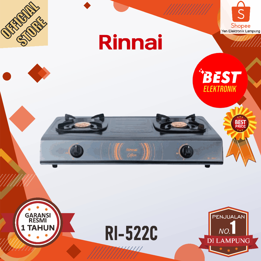 Jual Kompor RINNAI RI 522C Kompor Gas 2 Tungku Kuningan Garansi Resmi ...