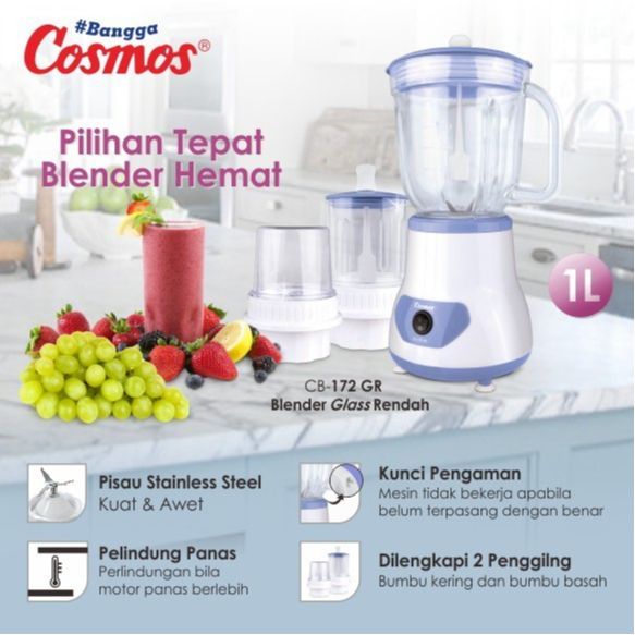 Jual COSMOS Blender CB 172 GR - Blender Kaca Cosmos 3 IN 1 CB 172 GR | Shopee Indonesia