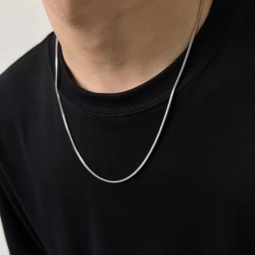 Jual Fred - Necklace Kalung Pria Wanita Simple Titanium Stainless Steel Bentuk Bulat Snake Bone ...