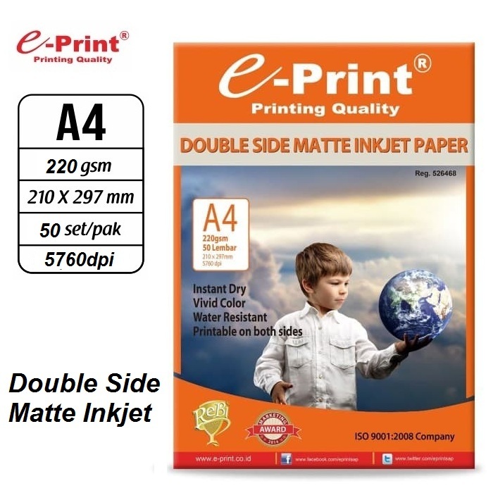 Jual ePrint Double Side Matte Inkjet Paper A4 220gsm isi 50 lembar ...