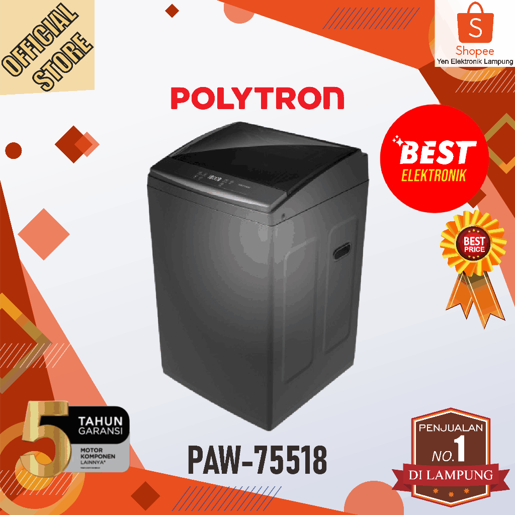 Jual Mesin Cuci POLYTRON PAW 75518B Zeromatic Hijab 7.5 KG 1 Tabung | Shopee Indonesia
