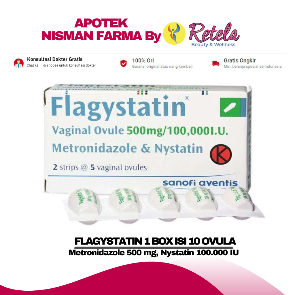 Jual FLAGYSTATIN 1 BOX ISI 10 OVULA ( METRONIDAZOLE 500 MG, NYSTATIN ...