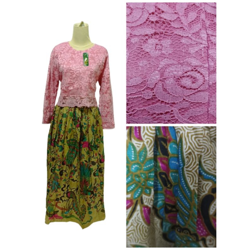 Jual Brokat/Brukat Warna Pink dan Rok Batik Senada | Shopee Indonesia