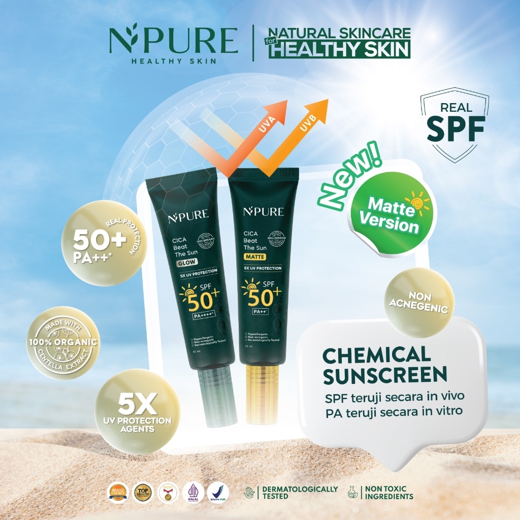 Jual NPURE / N'PURE Cica Beat The Sun Cream Glow & Matte 5X UV ...