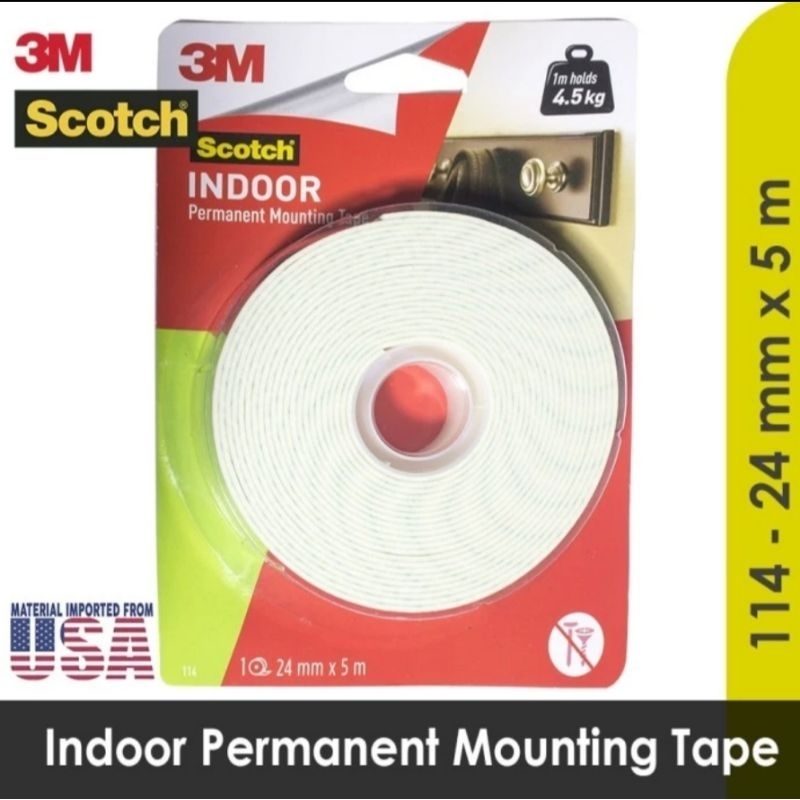 Jual Scotch Double Tape 3M cat114 24mm x 5m Indoor Permanent Mounting | Shopee Indonesia