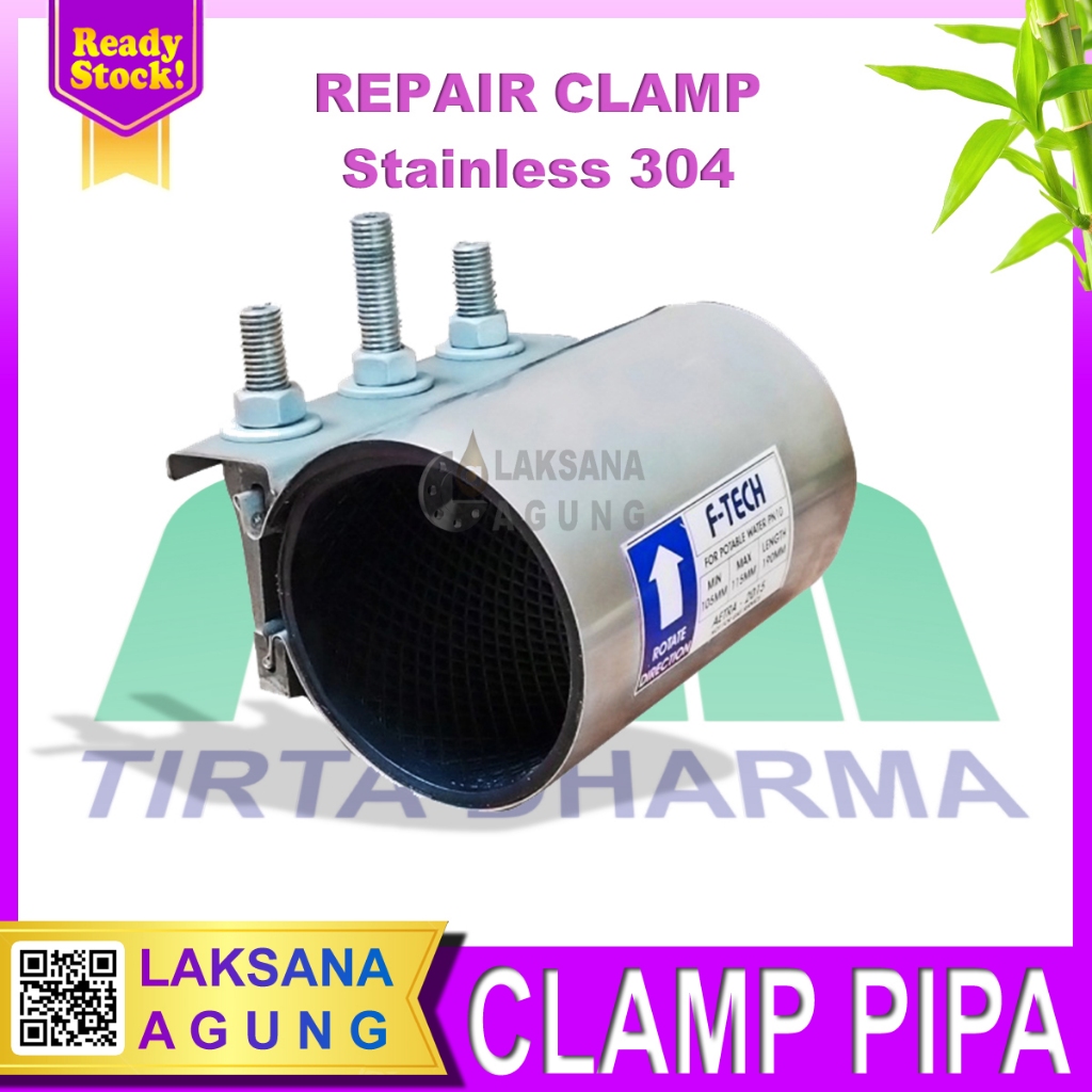 Jual F-Tech Repair Clamp Stainless 4 inch | Klem kebocoran Pipa Pdam DN ...
