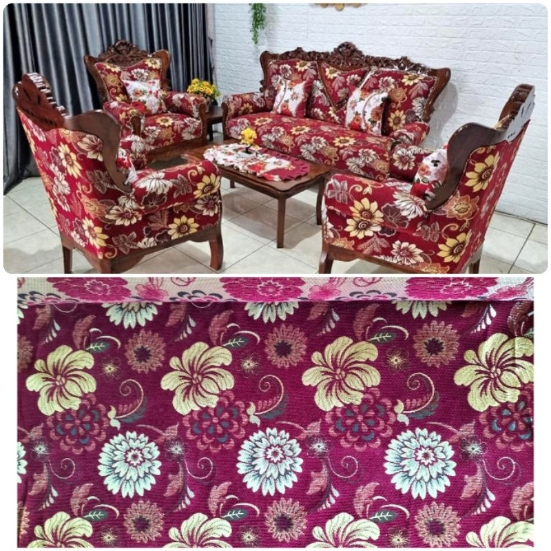 Jual BAHAN KAIN SOFA CHENIL BUNGA GOLD, KAIN SOFA CENIL METERAN ...