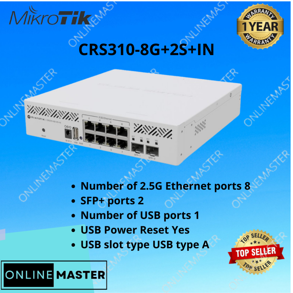 Jual Mikrotik CRS310-8G+2S+IN 8 ports 2.5G Ethernet and 2 ports 10G SFP+ | Shopee Indonesia