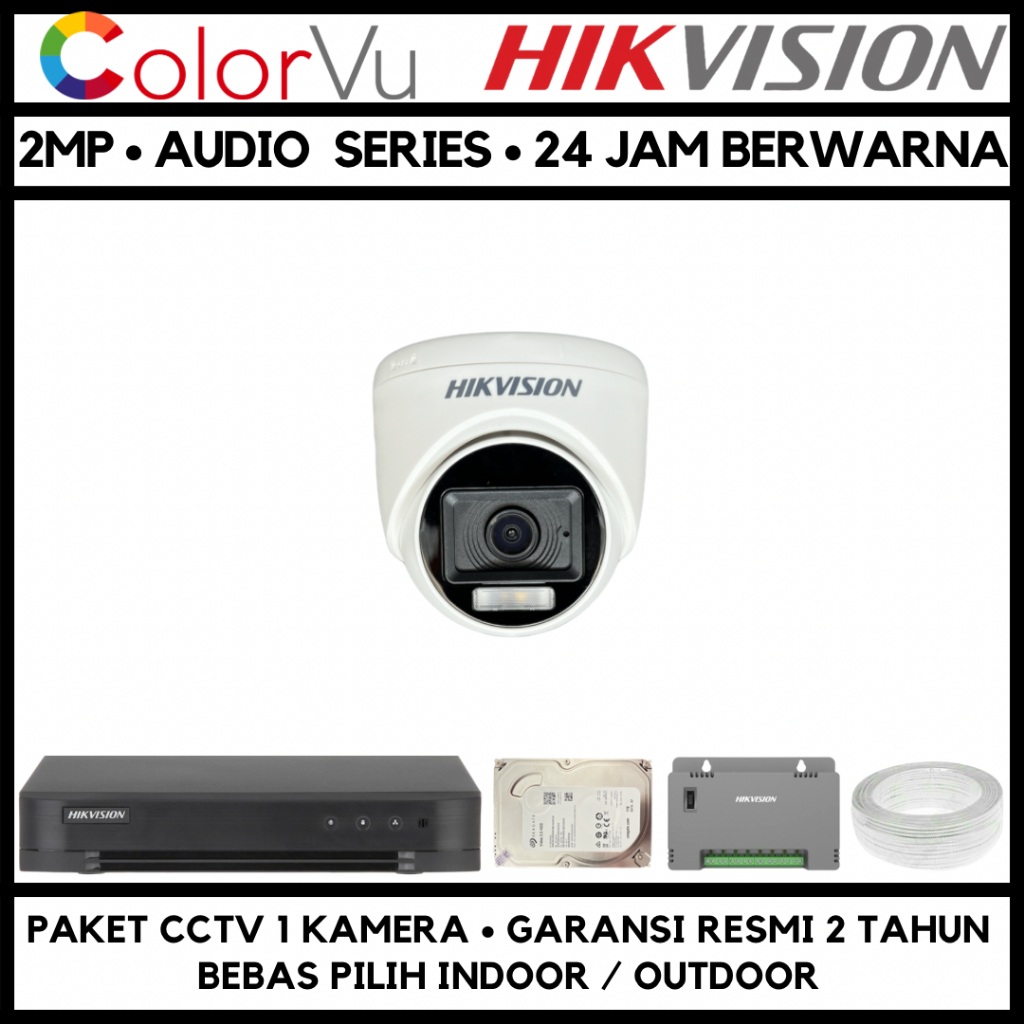 Jual PAKET CCTV HIKVISION COLORVU 2MP 4 CHANNEL 1 CAMERA KAMERA CCTV ...