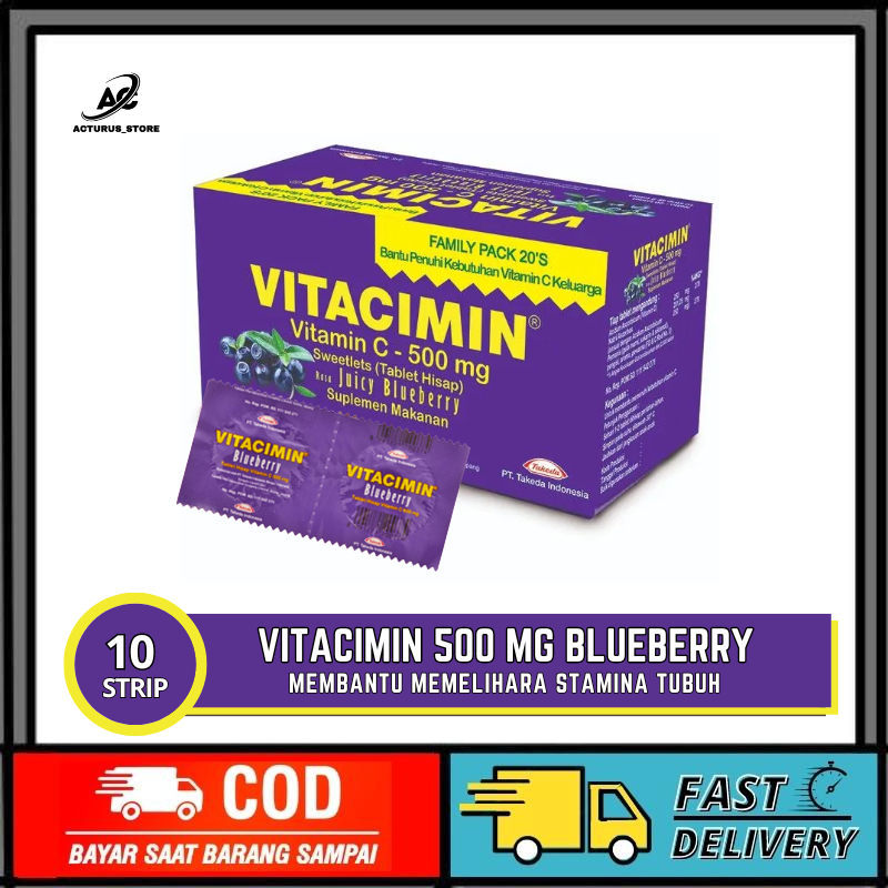 Jual Vitacimin C 500 Mg Blueberry 1 Box Isi 10 Strip 20 Tablet | Shopee ...