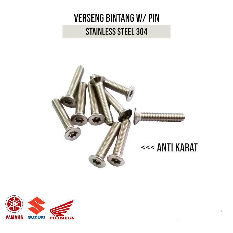 Jual (1 Pcs ) Baut Verseng Torq M6 x 25 / Baut countersunk w / pin M6 x ...