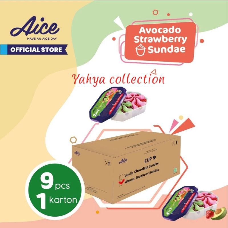 Jual Aice es krim Alpukat Stroberi sundae 800ml 1 box isi 9 pcs ...
