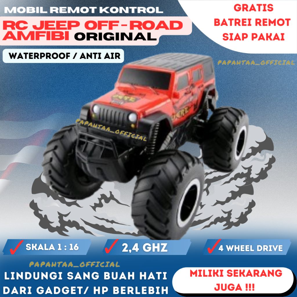 Jual mobil remote kontrol jeep offroad 4wd 2,4ghz besar waterproof ...