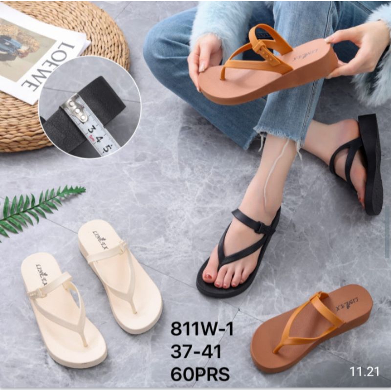 Jual Sandal Jepit Karet Wanita Import Strips Satu Velcro Model wedges 811W-1 | Shopee Indonesia