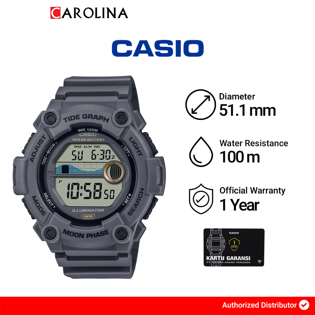 Jual Jam Tangan Pria Casio General WS-1300H-8A Tide Graph Digital Dial Grey Resin Band | Shopee ...