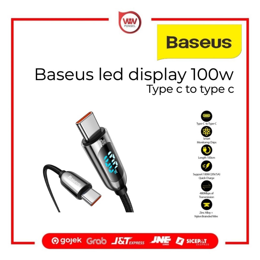 Jual Baseus Kabel Data LED Display Type-C To Type-C 100W PD Fast ...