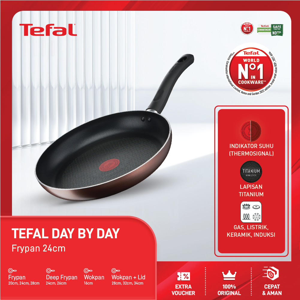 Jual TEFAL Day by Day Frypan 24cm Panci Wajan Anti Lengket G1430495 | Shopee Indonesia