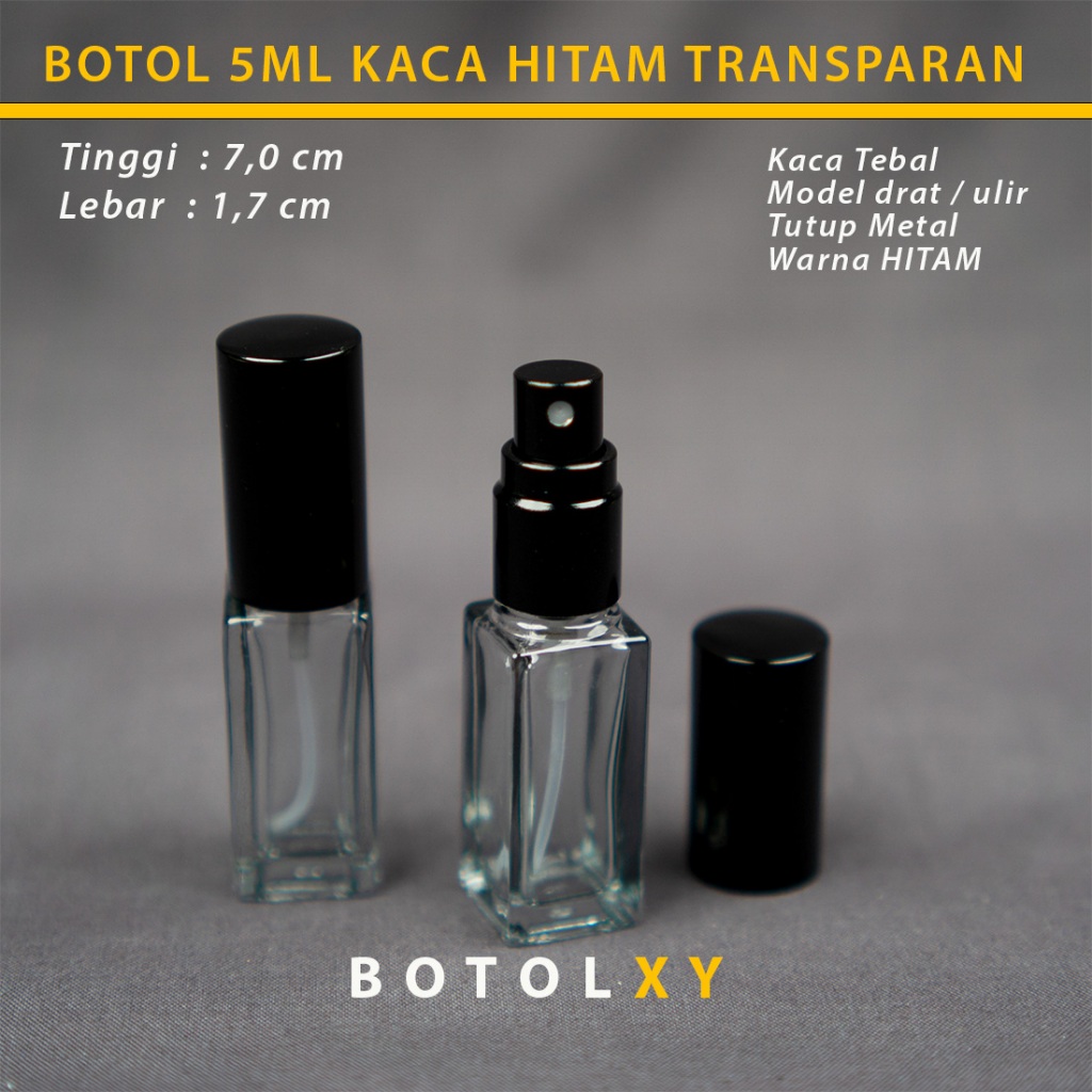 Jual Botol Spray 5ml Kaca Kotak Tebal HITAM TRANSPARAN Parfum Tutup ...