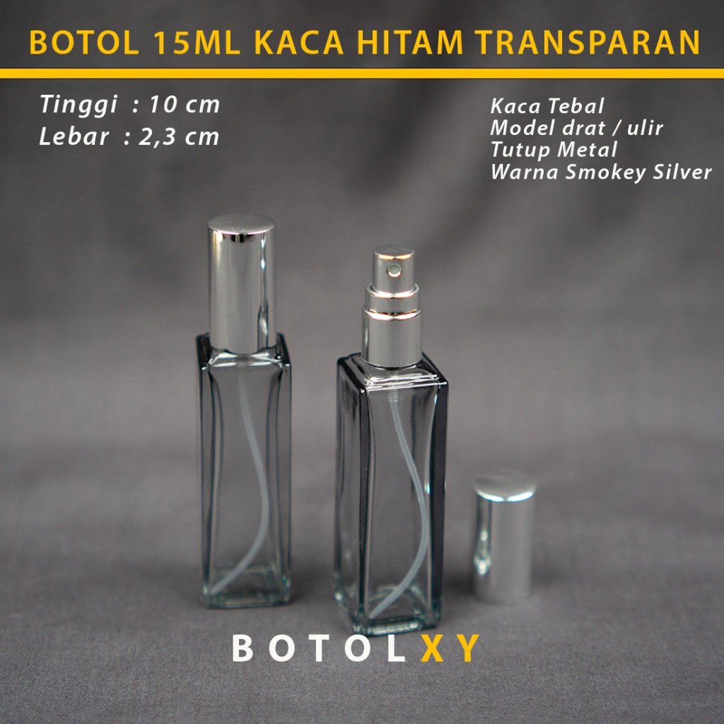 Jual Botol Spray 15ml Kaca Kotak Tebal HITAM TRANSPARAN Parfum Tutup ...