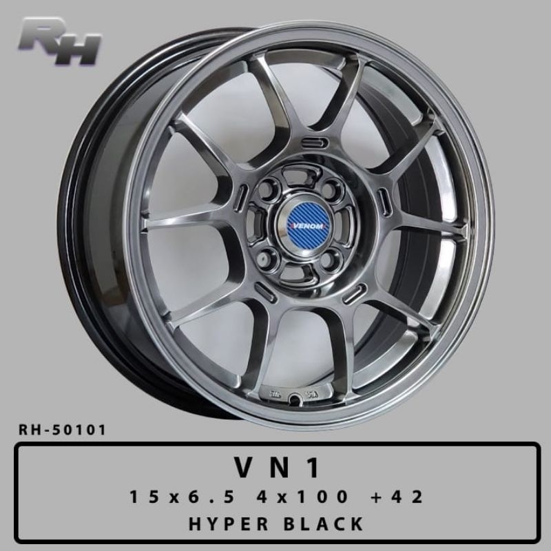 Jual Velg venom ring 15 lebar 6.5 et42 pcd 4x100 hyper black | Shopee Indonesia