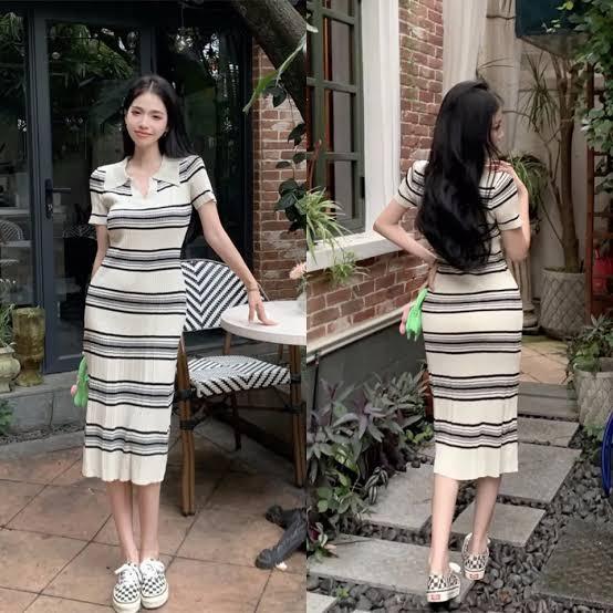 Jual NEW MIDI DRESS RAJUT MIDI LISAII KERAH POLO SALUR -#GESTRICK | Shopee Indonesia