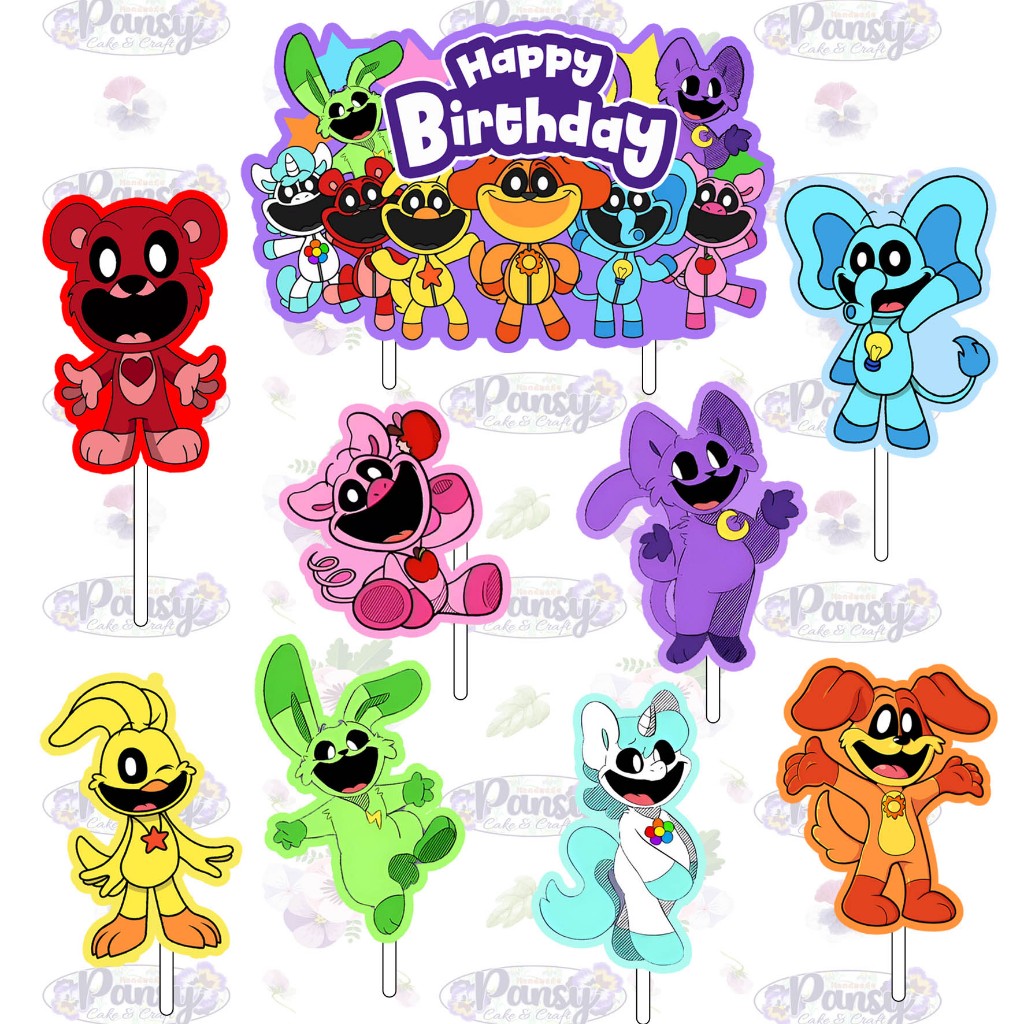 Jual Cake topper / Cupcake topper Smiling critter + banner Birthday ...