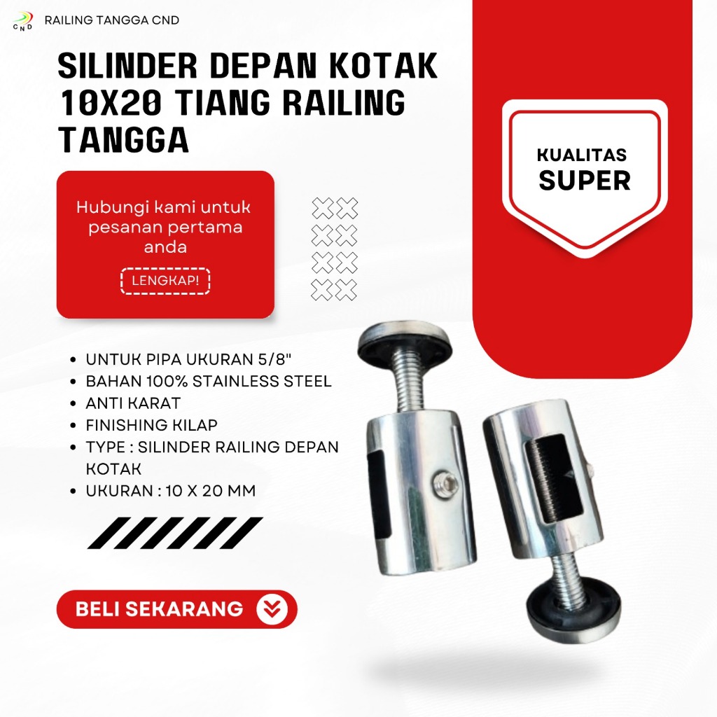 Jual Silinder depan kotak 10x20 SS 304 Railing tangga hollow | Shopee ...