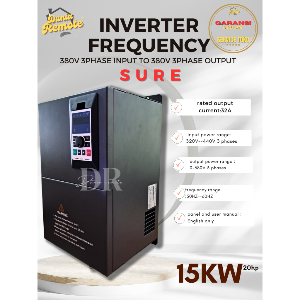 Jual Inverter Frekuensi SURE 15KW 20hp Pengatur Kecepatan Input 3PHASE 380V to 3PHASE 380V ...