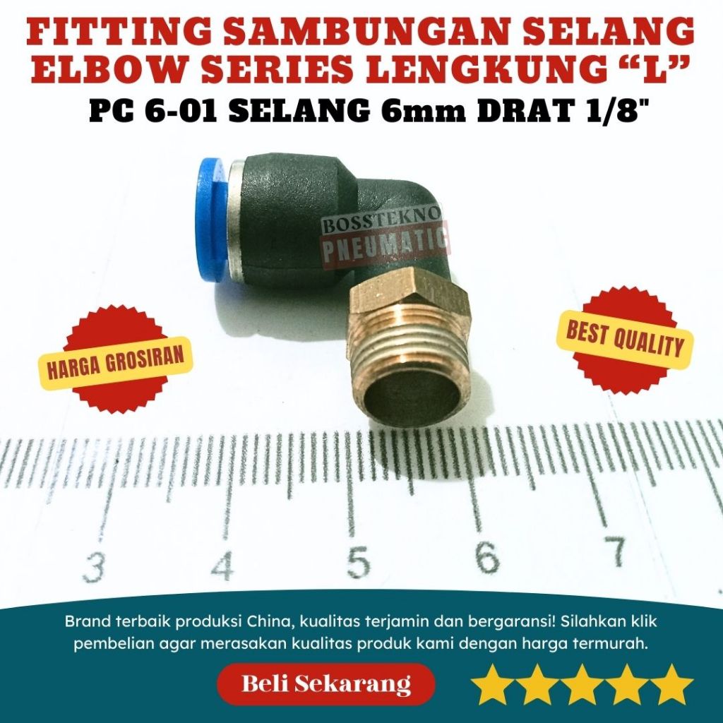 Jual FITTING PNEUMATIC NEPEL PL 0601 SAMBUNGAN SELANG PU UKURAN 6mm ...