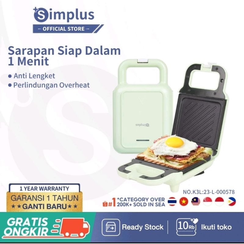 Jual Simplus Sandwich Maker Low Watt Pemanggang Roti Toaster - Hijau ...