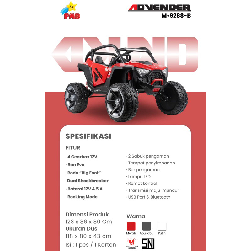 Jual Mobil Aki Anak PMB 9288 RST M9288 M-9288 UTV JUMBO SIZE Kendaraan ...