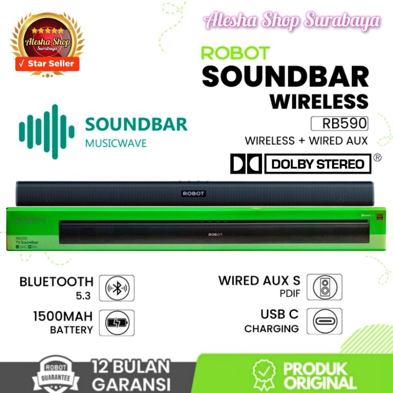 Jual (INSTANT) ROBOT RB590 TV SoundBar Double Bass Powerful Stereo ...
