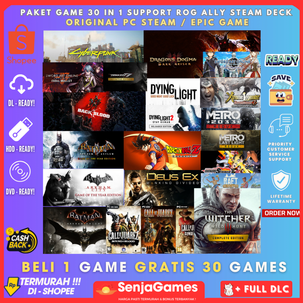 Jual PAKET GAMES 30 in 1 ORIGINAL PC SUPPORT ROG ALLY LENOVO LEGION GO ...