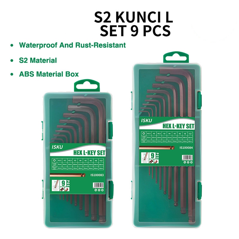 Jual ISKU Kunci L Set panjang Hex Key 9pcs S2 Ball Point Hexagon L Key ...