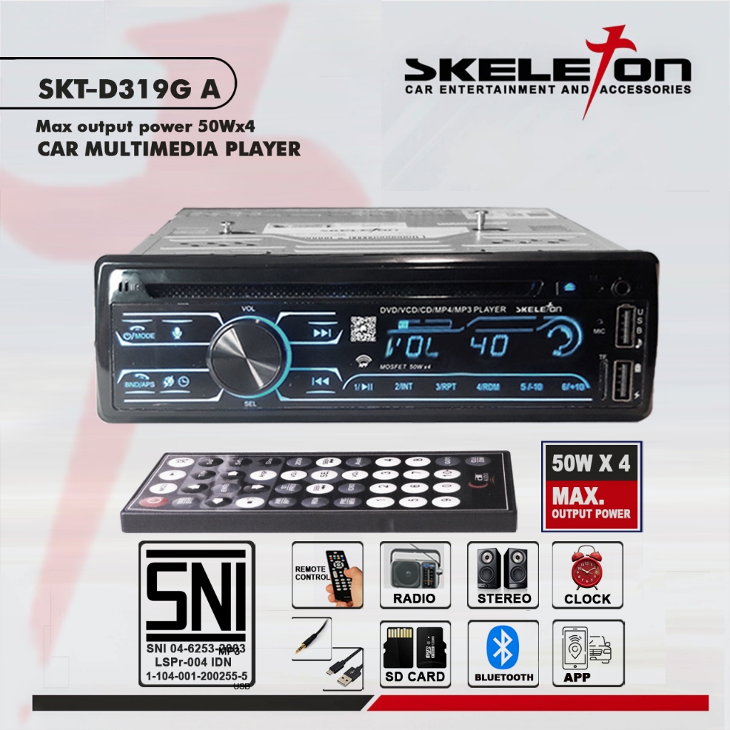 Jual HEAD UNIT SINGLE DIN DVD BLUETOOTH SKELETON SKT-D319G | Shopee ...