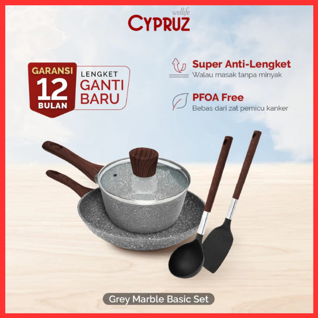 Jual cypruz cookware set 5 pcs PI-0901 basic wajan marble teflon anti ...