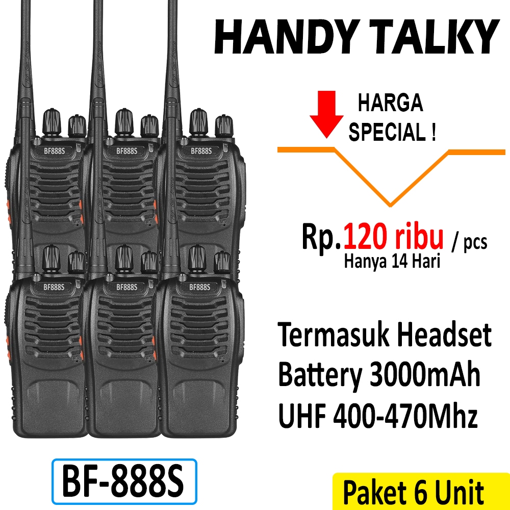 Jual HT Handy Talky BF888S Radio Komunikasi UHF Walkie Talkie 6 Unit ...