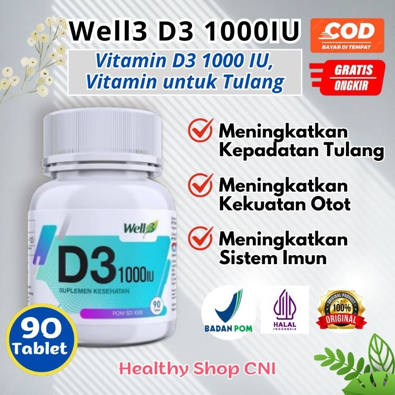 Jual Well3 D3 1000 IU 90 Tablet Vitamin D3 1000 IU untuk Tulang Otot Imun Tubuh Kuat & Cegah ...