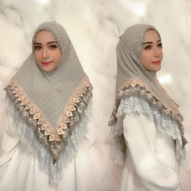 Jual Jilbab instan Karina bergo kerut dahi renda mewah susun 3 by FO ...
