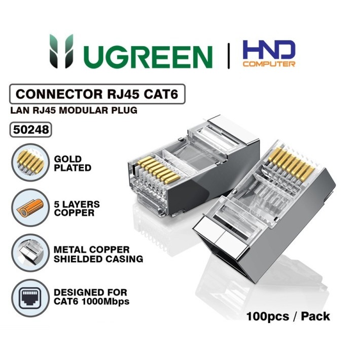 Jual UGREEN KONEKTOR RJ45 MODULAR PLUG CAT6 Shielded 100 PCS - 50248 ...