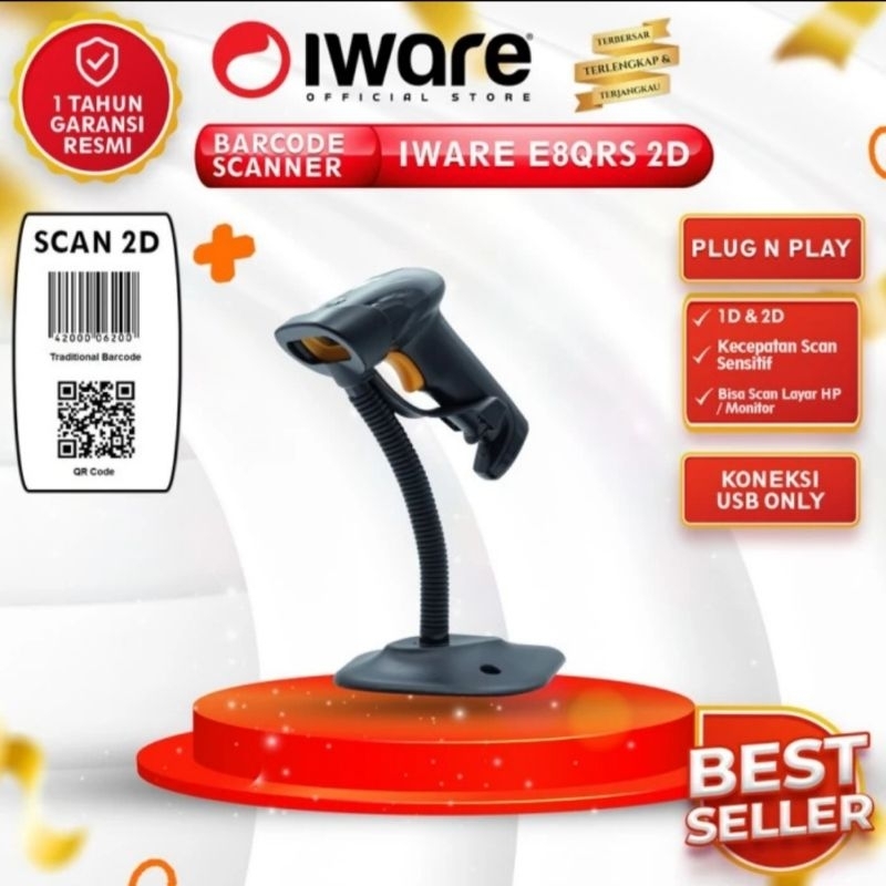 Jual Scan Barcode Iware 2d E-8QRS with stand holder - barcode scanner ...