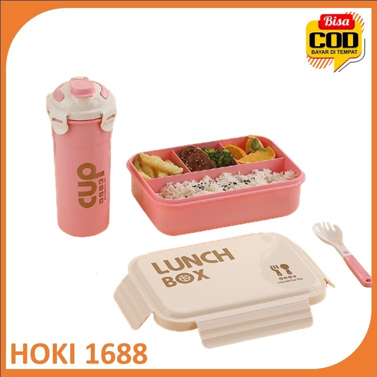 Jual Lunch box Set Kotak Bekal 4 sekat Free sendok Plus Botol Minum | Shopee Indonesia