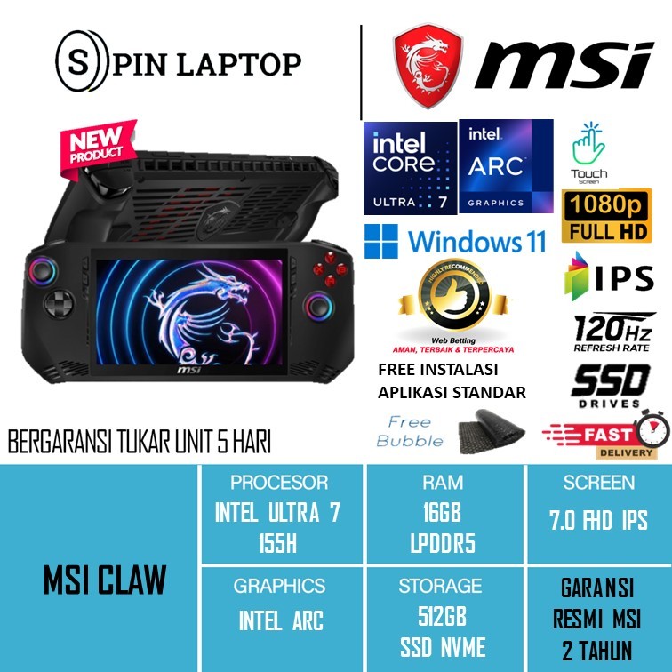 Jual MSI CLAW ULTRA 7 155H 16GB 512GB W11 7.0FHD 120HZ IPS | Shopee ...