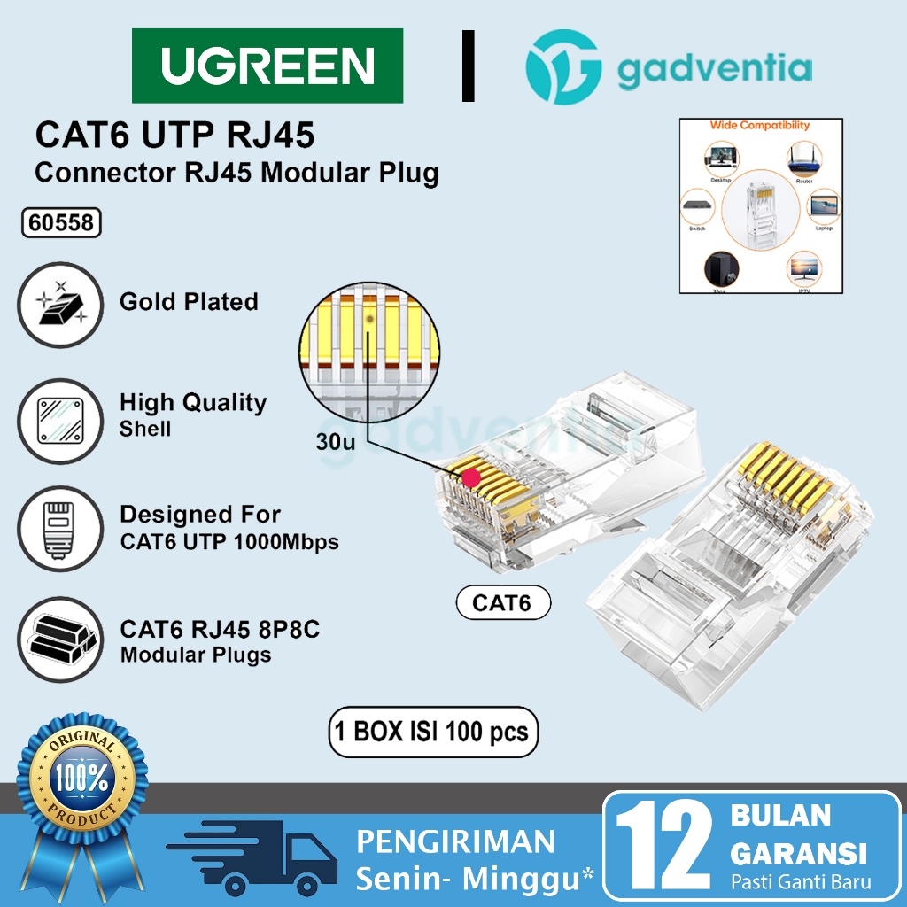 Jual UGREEN Connector Network Internet Modem RJ45 Cat5e UTP Full ...