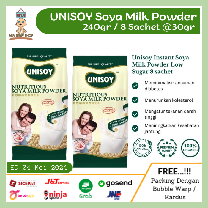 Jual UNISOY Instant Soya Milk Powder Low Sugar Rendah Gula 240gr Isi 8 ...