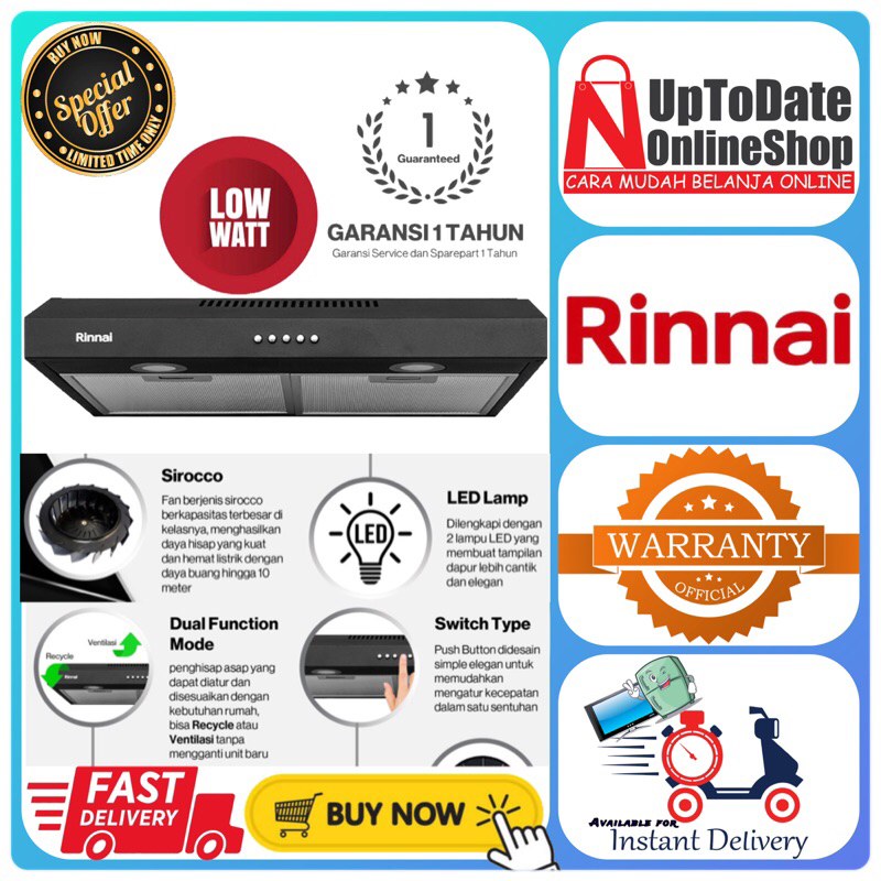 Jual COOKER HOOD RINNAI RH-126B RH126B 126 SUPER LOW WATT PENGHISAP ASAP DAPUR RINNAI | Shopee ...