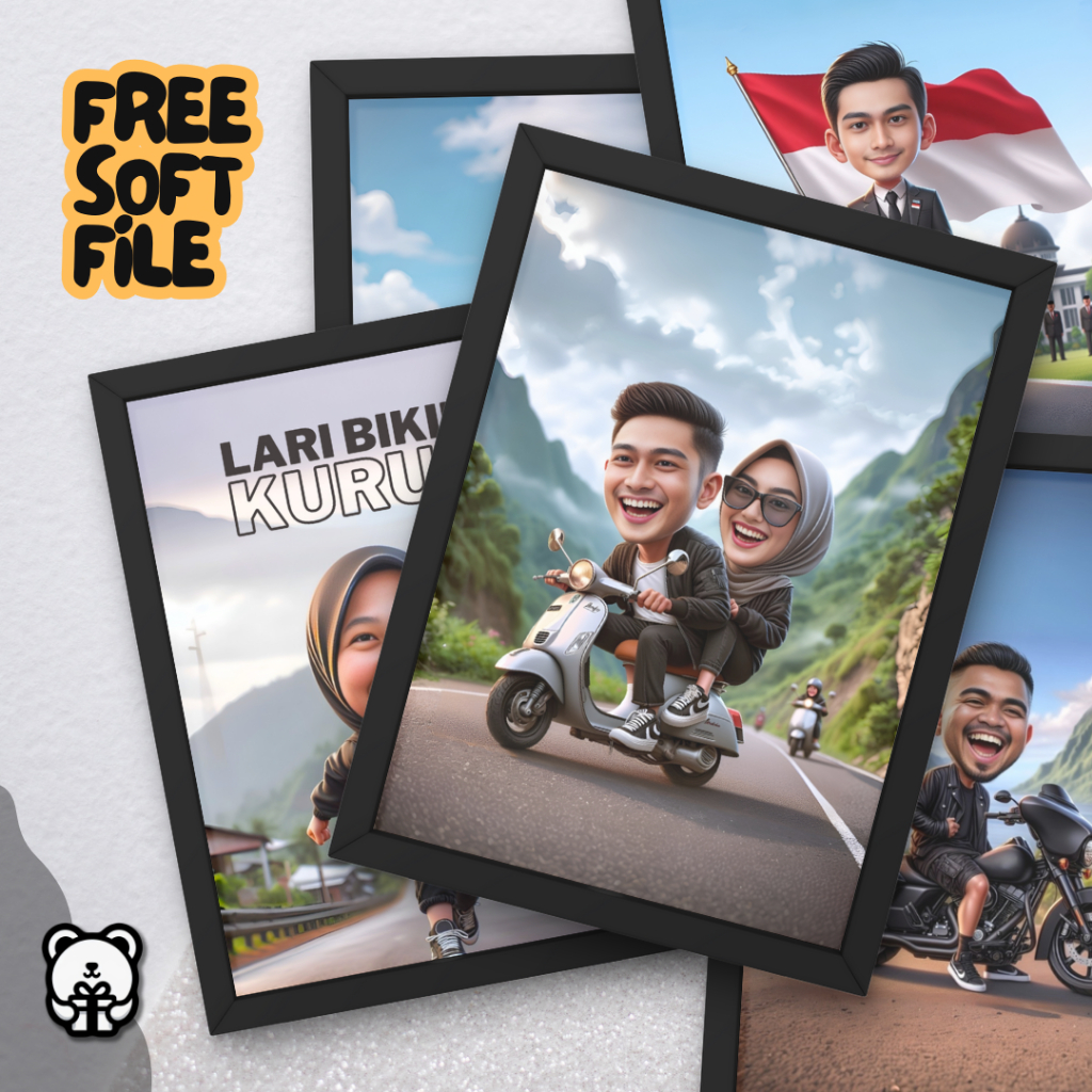 Jual Kado Ilustrasi Kartun Wajah Lucu + Bingkai A4 | Hadiah Foto Ilustrasi Wajah Unik ...
