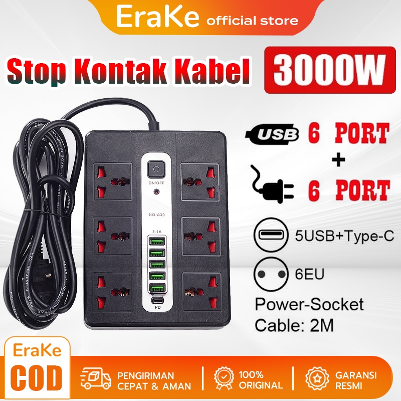 Jual Stop Kontak USB Stop Kontak Kabel 3000W Serbaguna Multiguna Panjang 2 Meter Original Power ...
