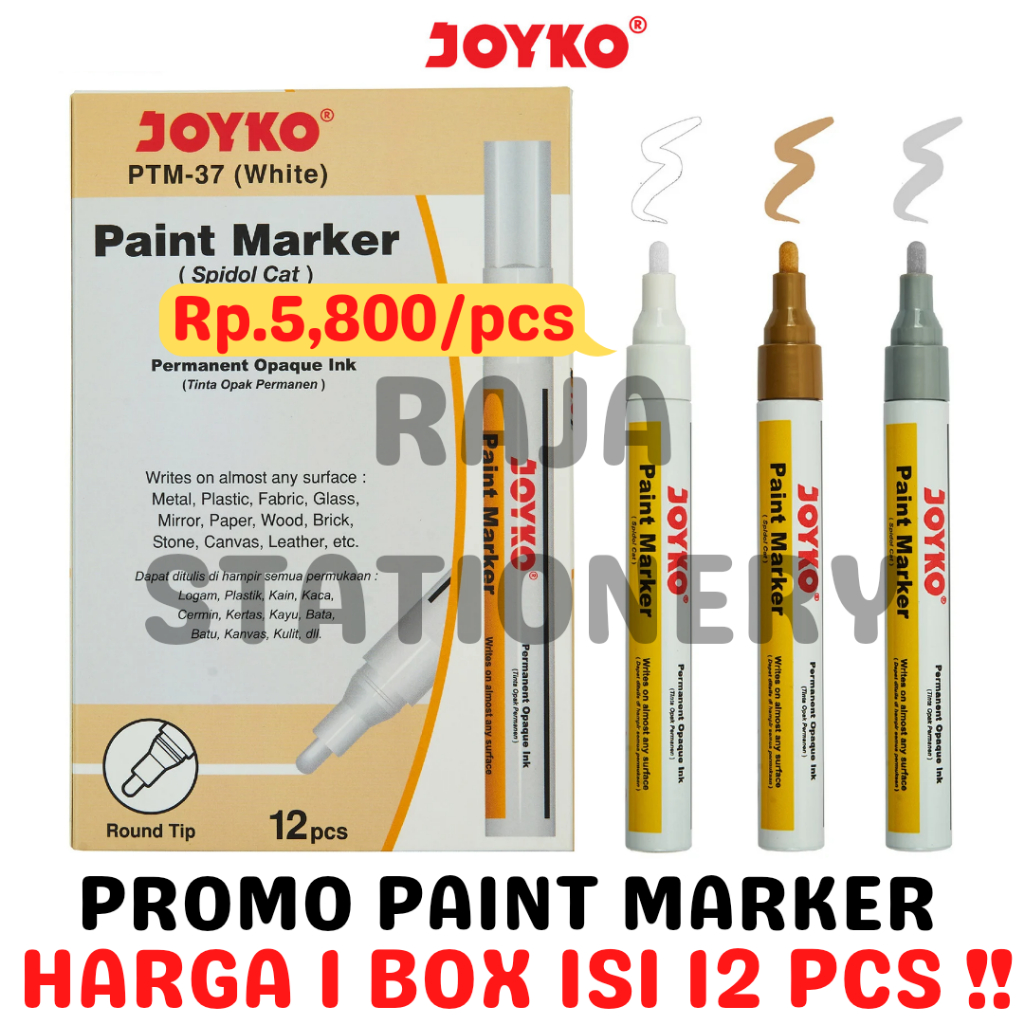 Jual JOYKO PERMANENT PAINT MARKER WHITE GOLD SILVER BLACK SPIDOL KACA ...