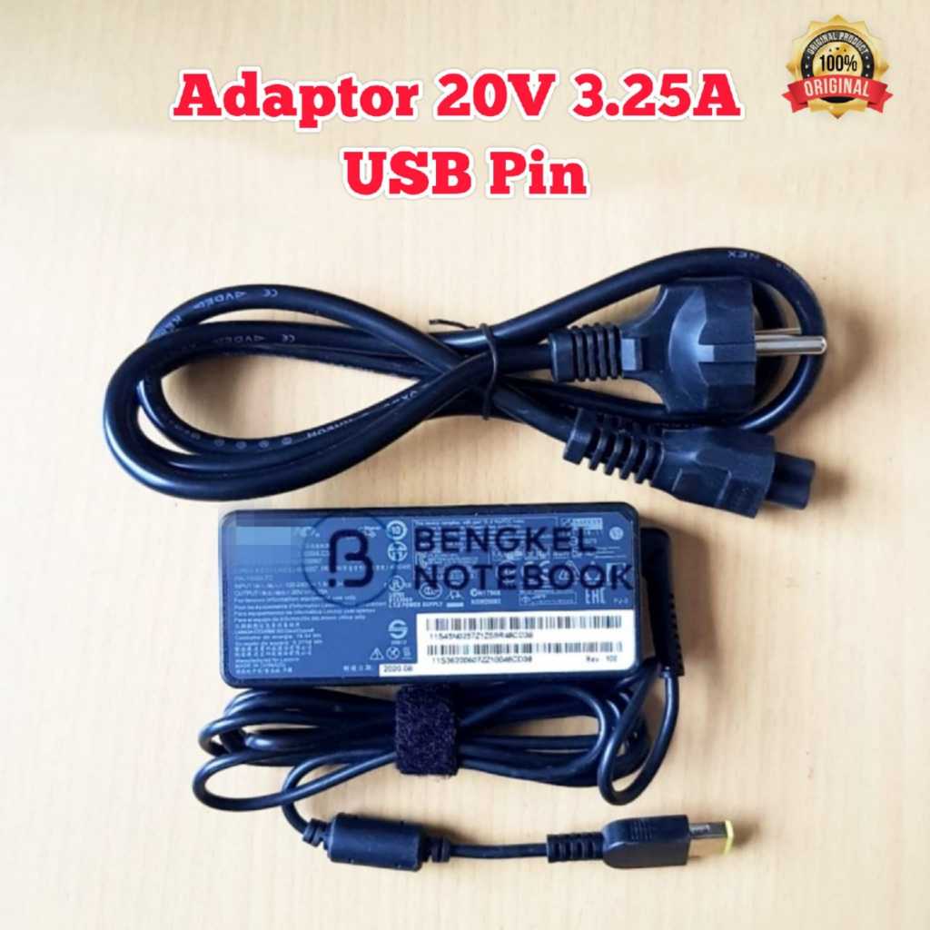 Jual Adaptor 20v 3.25a USB PIN Original Kabel Panjang Grade A Kabel ...